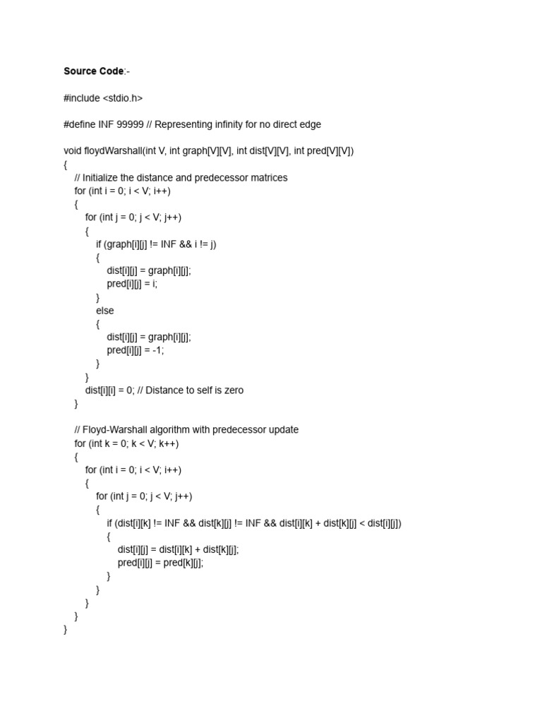Floyd-Warshall Algorithm in C Code | PDF