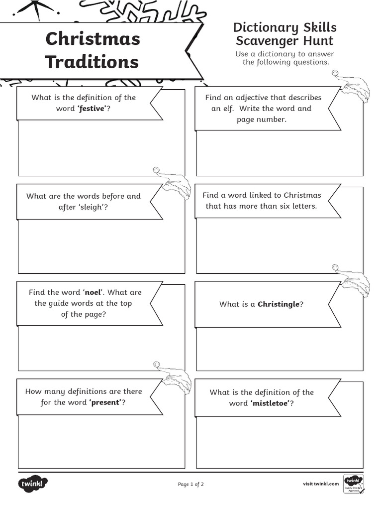 Xmas Dictionary Scavenger Hunt | PDF