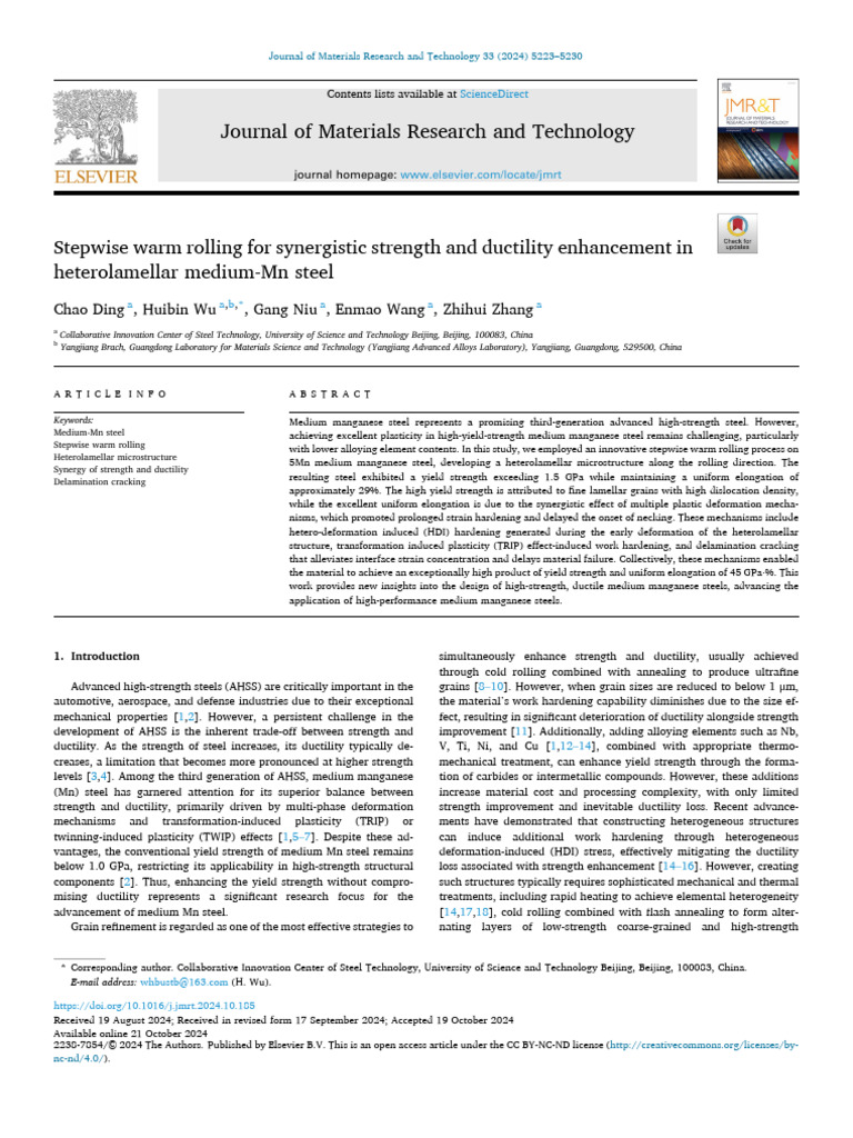 Stepwise Warm Rolling For Synergistic Strength and Ductility ...