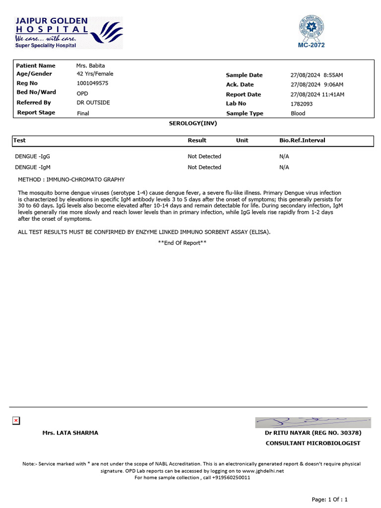 Print Lab Report | PDF | Serology | Causes Of Death