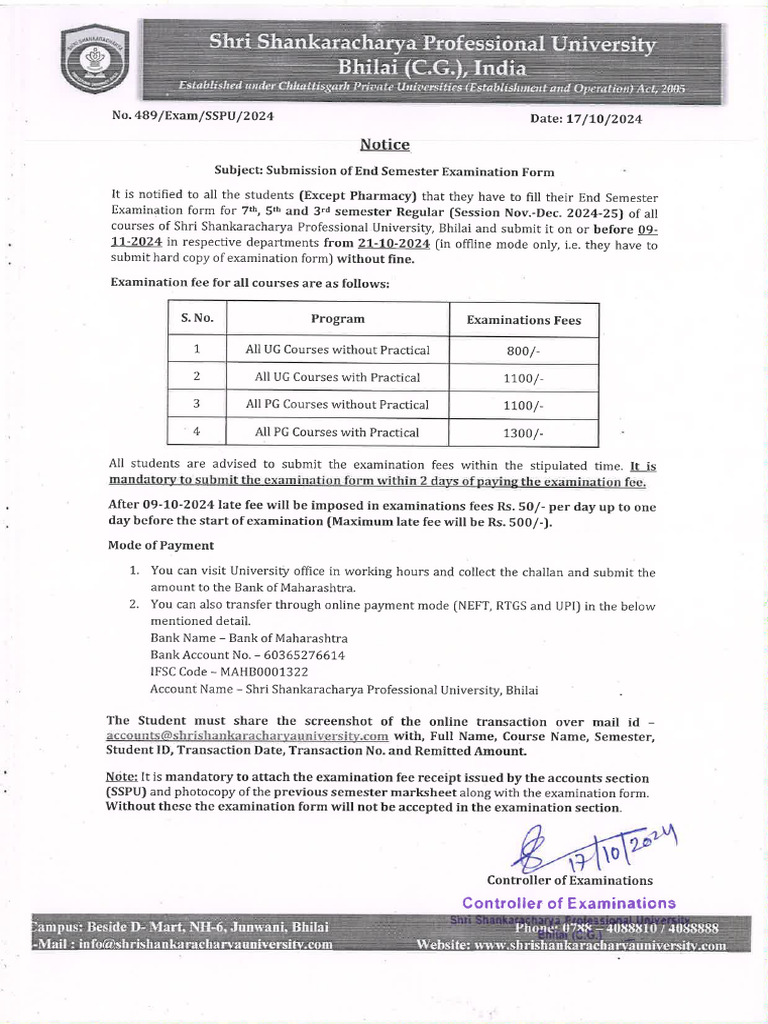 Exam Form Notice 2024-25 | PDF