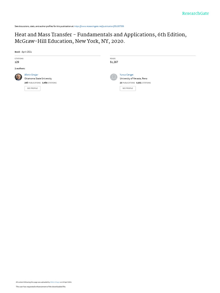 Heat and Mass Transfer - Fundamentals and Applications, 6Th Edition, Mcgraw-Hill Education, New ...