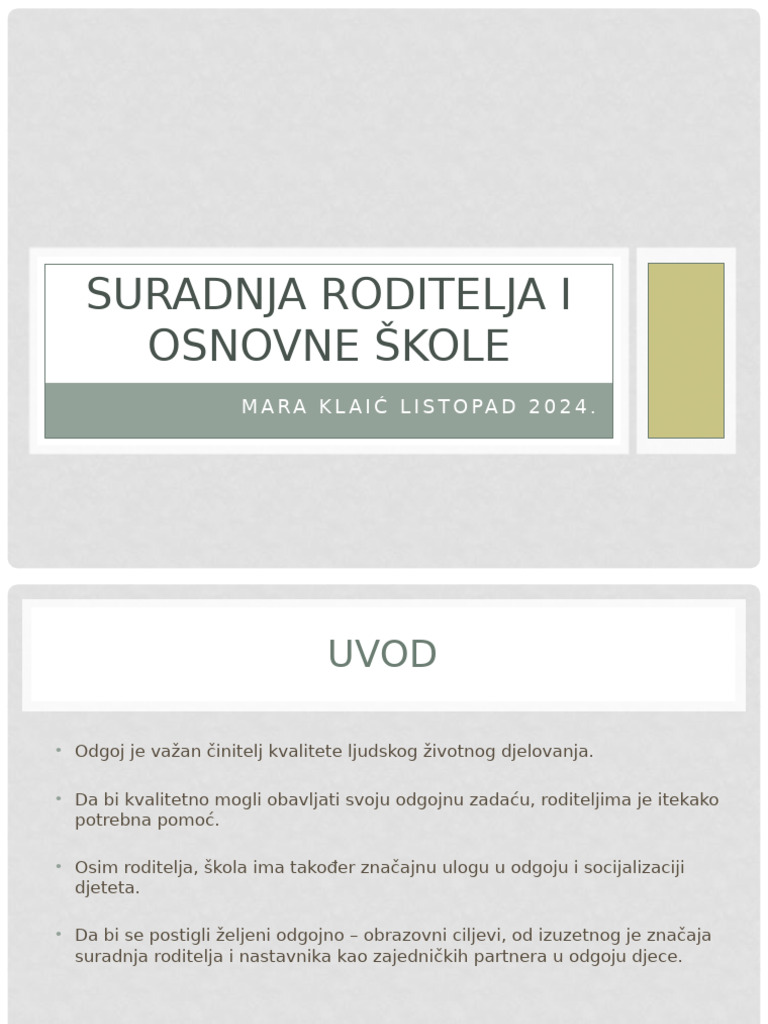 Suradnja Roditelja I Osnovne Škole | PDF