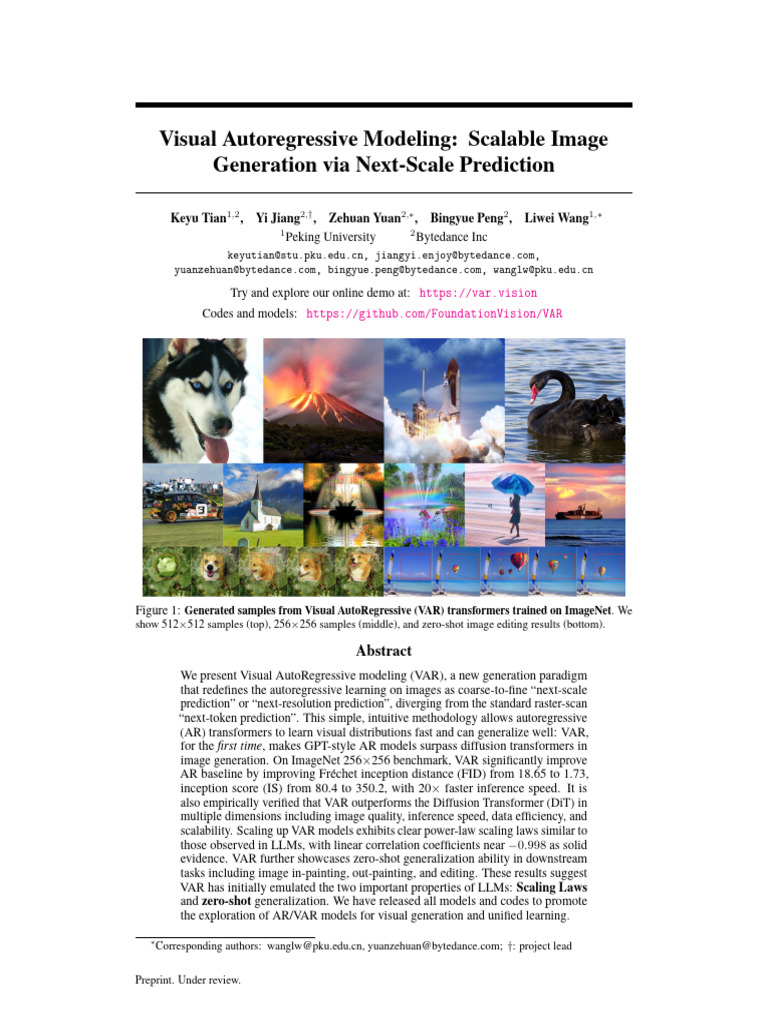 Visual Autoregressive Modeling: Scalable Image Generation Via Next-Scale Prediction | PDF ...