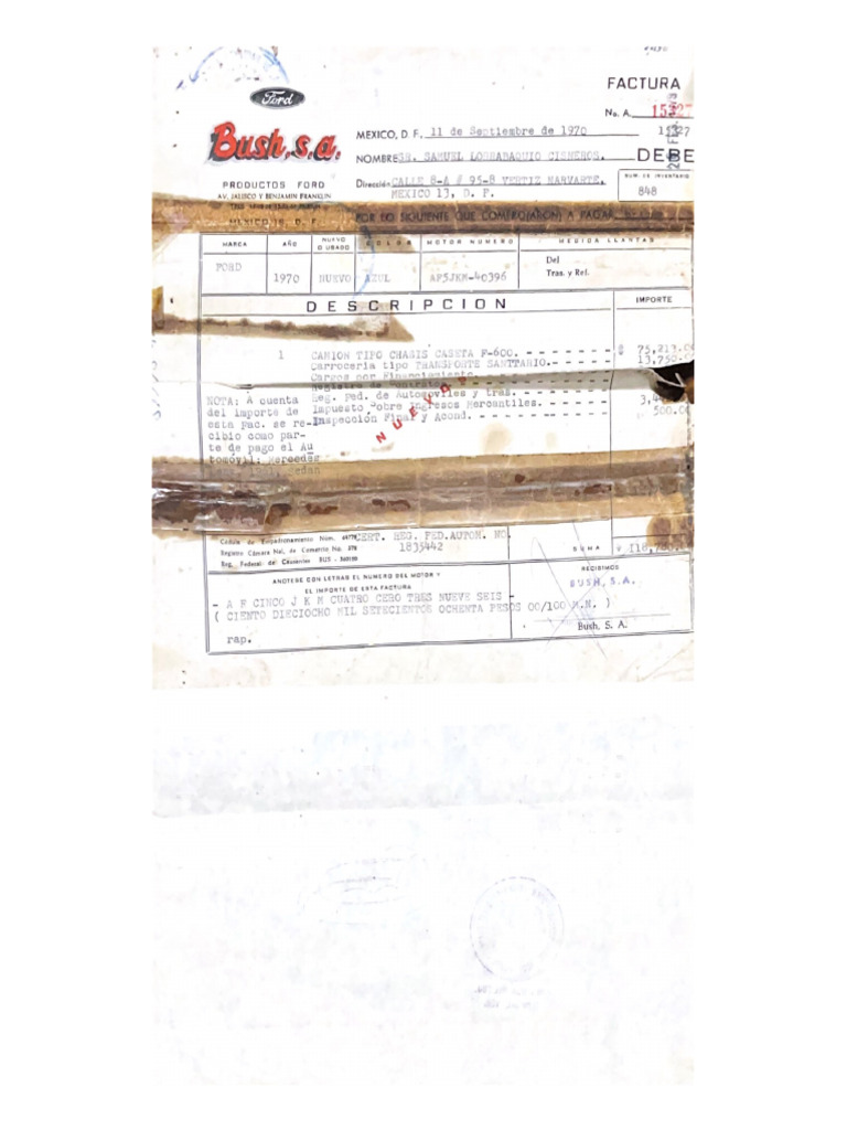 FACTURA bush camion ford 1970 | PDF