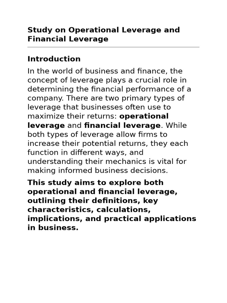 Study On Operational Leverage and Financial Leverage | PDF