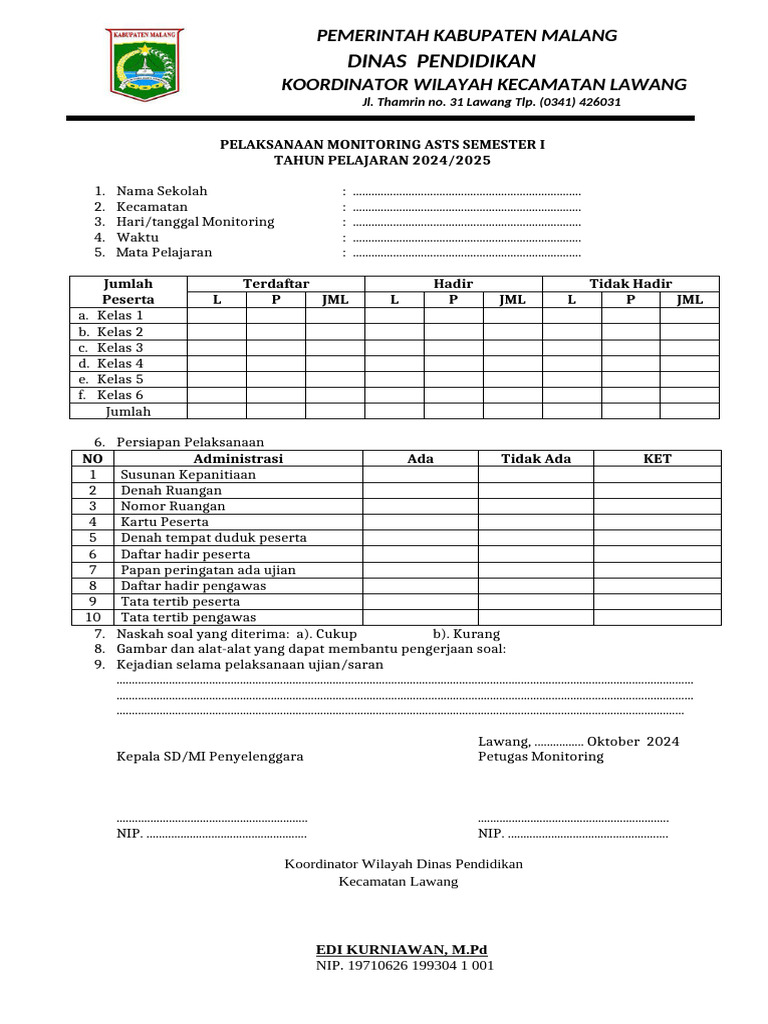 Lembar Monitoring Pts 2024 2025 | PDF