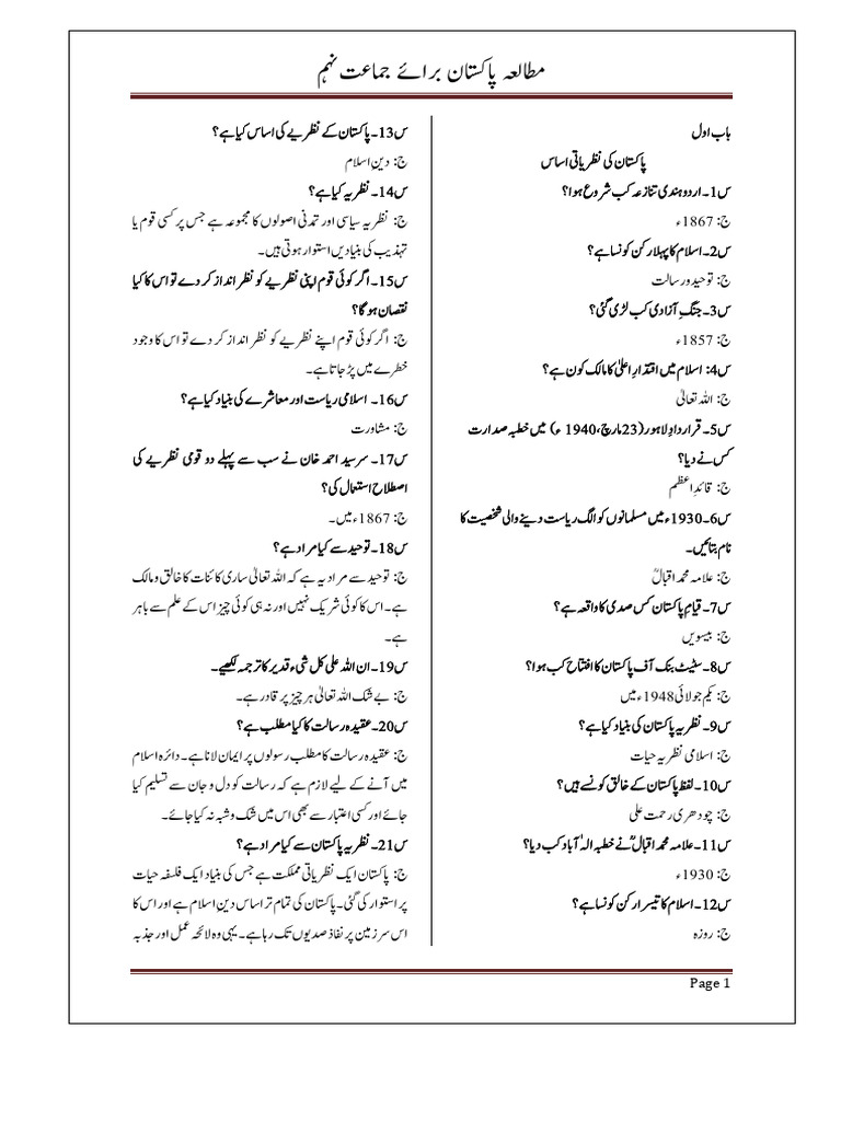 9th Pak Studies Edited | PDF