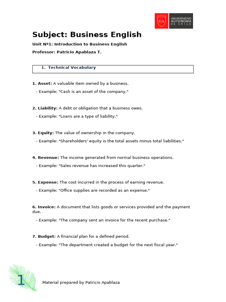 Unit 1 Lesson 1 Introdcution To Business English | PDF | Equity ...