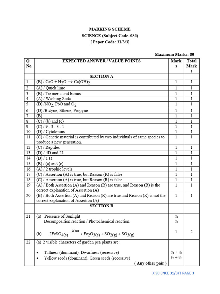 Science Exam Marking Scheme 31/3/3 | PDF | Redox | Materials