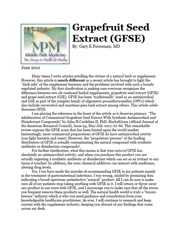 Grapefruit Seed Extract | PDF | Antimicrobial | Health Sciences