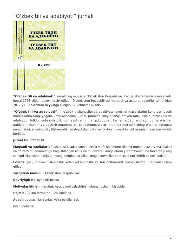 Ozbek Tili Va Adabiyoti Jurnali | PDF