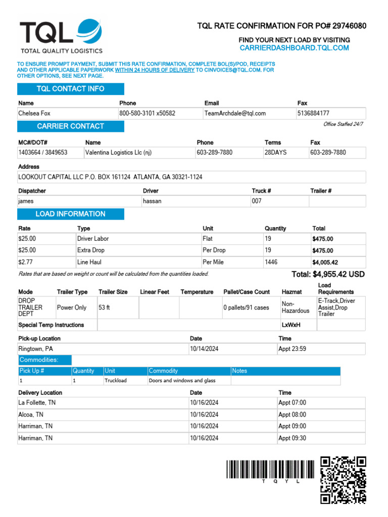 Carrier Rate Confirmation | PDF | Lease | Cargo