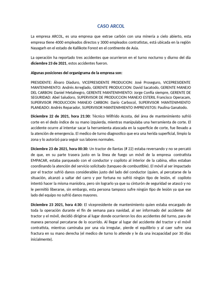 CASO SIMULACIÓN EMPRESA ARCOL | PDF