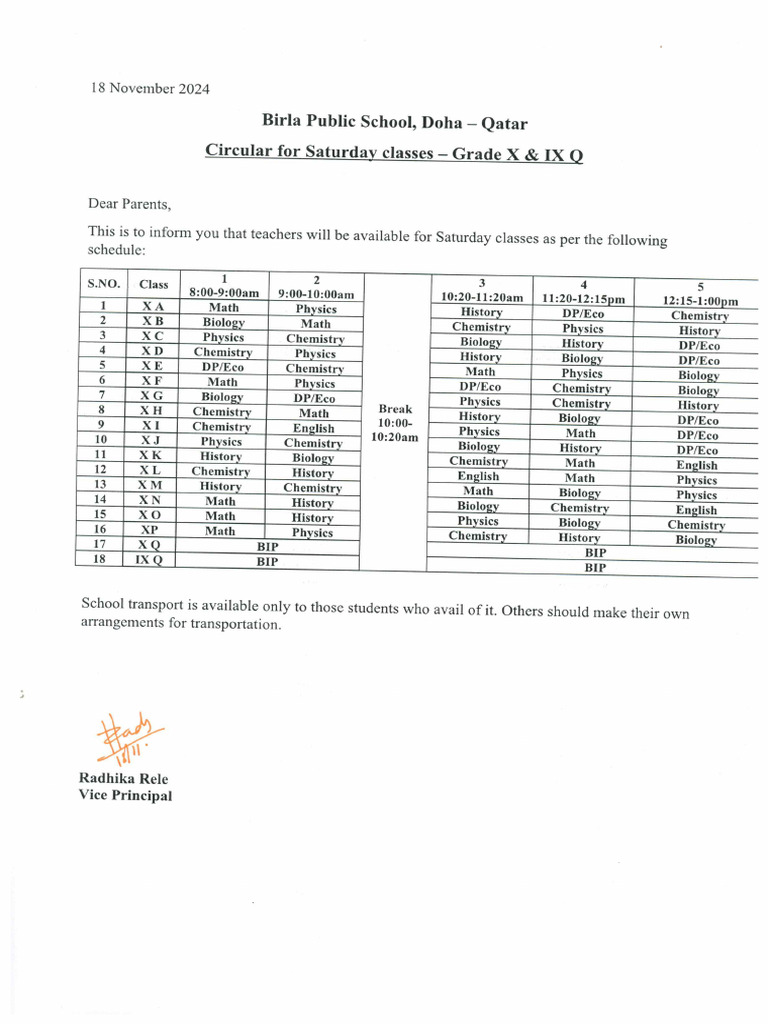 Circular for Saturday Classes- x & Ix-q (2) | PDF