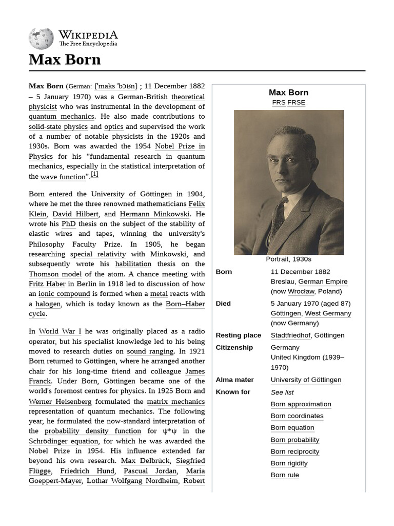 Max_Born | PDF | Theoretical Physics | Physics