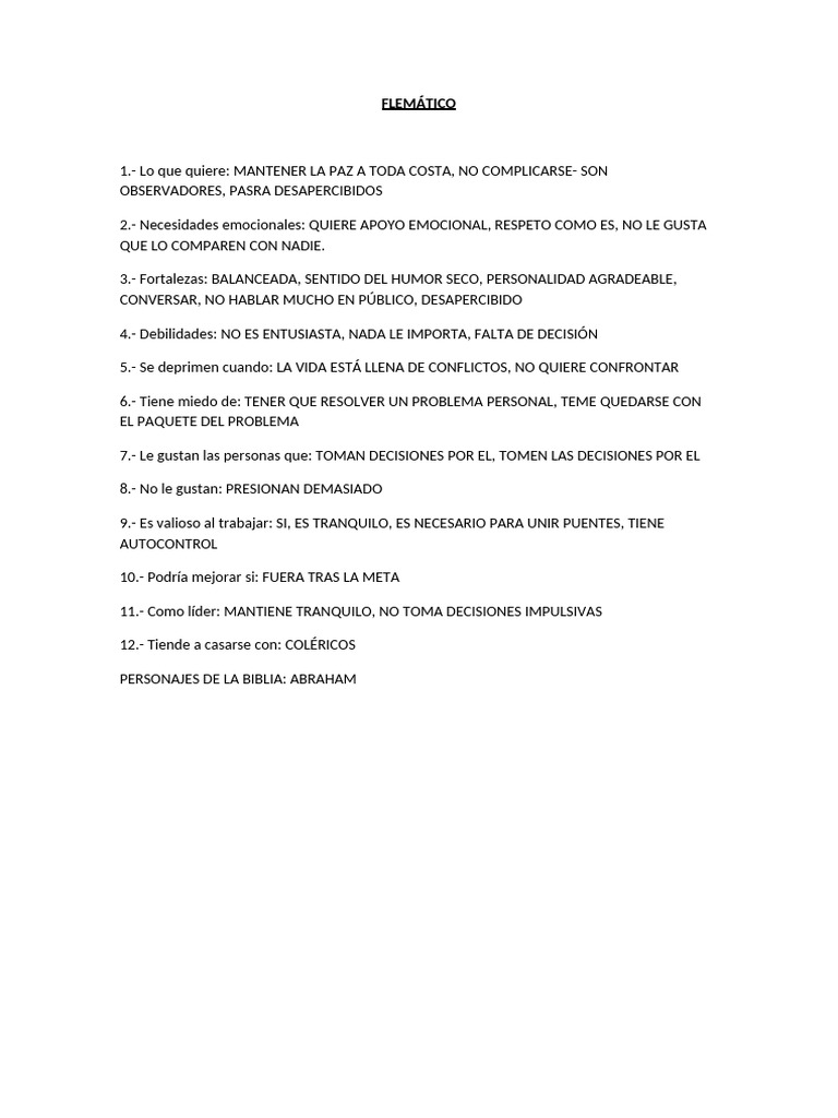 Características del Personalidad Flemática | PDF