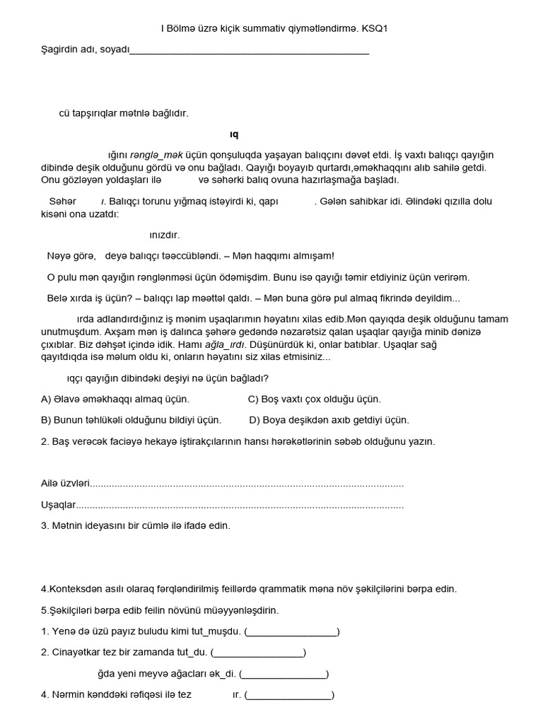 VII Sinif Azərbaycan Dili KSQ 1,2,3,4,5,6,7 BSQ 1,2 | PDF