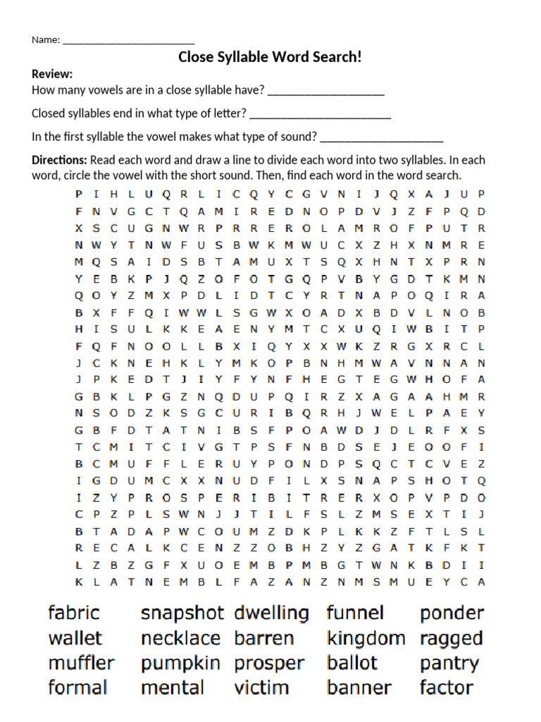 Closed Syllable Word Search | PDF