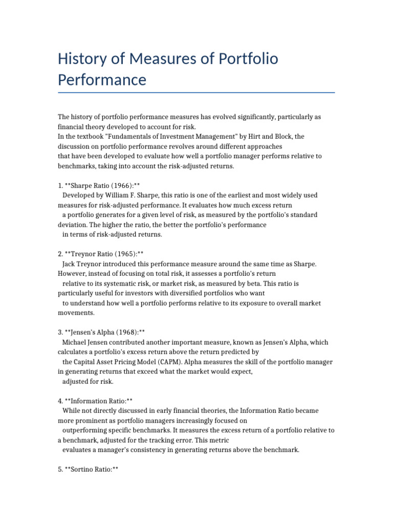 History_of_Portfolio_Performance_Measures | PDF | Sharpe Ratio ...