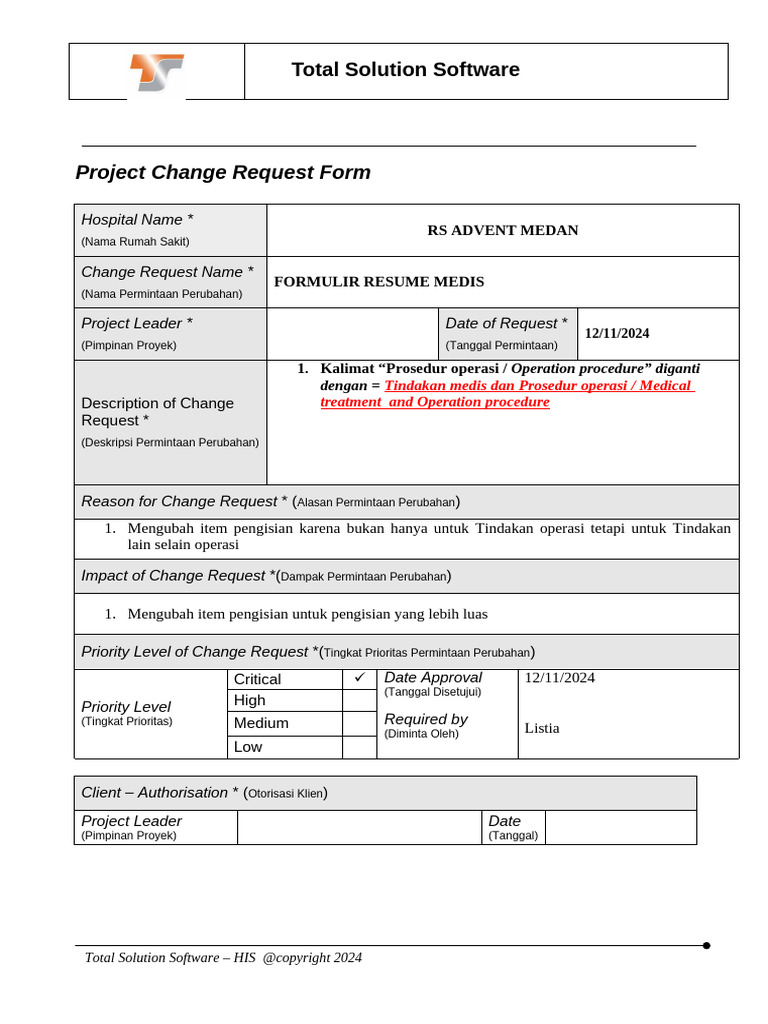 Changerequest-002-291017 - Formulir Resume Medis | PDF
