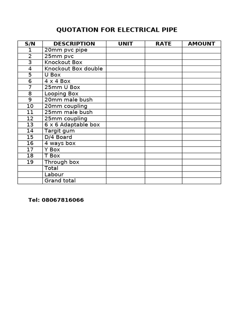 Electrical Pipe Quotation Breakdown | PDF
