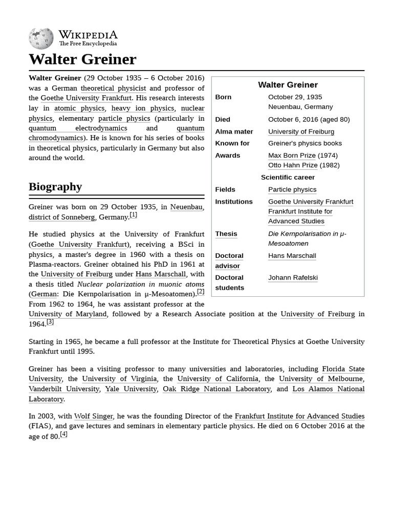 Walter_Greiner | PDF | Scientific Theories | Applied And Interdisciplinary Physics