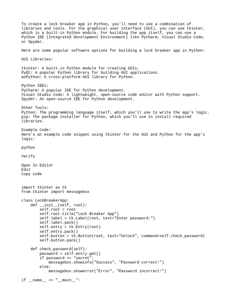 To Create a Lock Breaker App in Pyt | PDF | Python (Programming Language) | Integrated ...