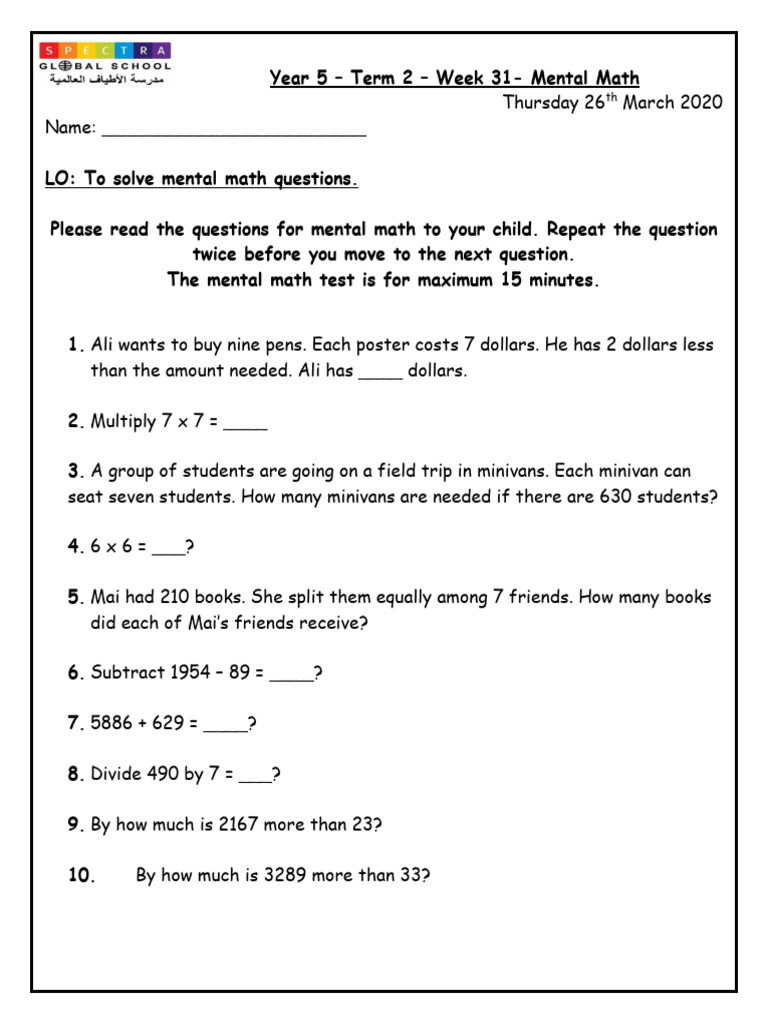 Mental Math (5) | PDF