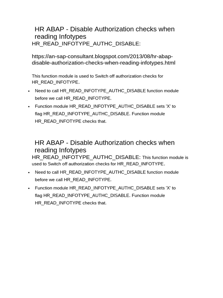 Hr Abap Disable Authorization Checks When Reading Infotypes Pdf 