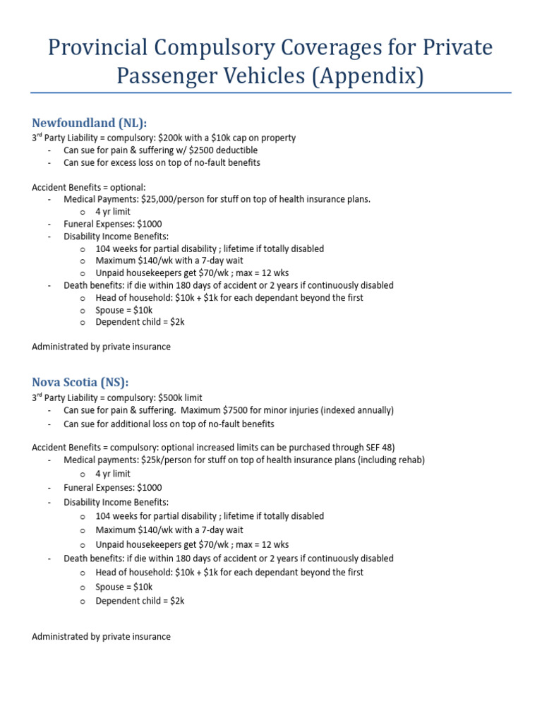 Provincial Auto Insurance Coverage Details | PDF | Insurance ...