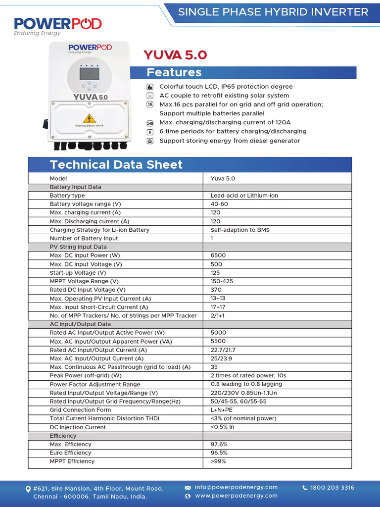 Yuva 5kw Datasheet-1 | PDF | Power Inverter | Electrical Equipment