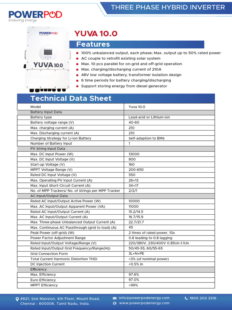 Yuva 10kw Datasheet-1 | PDF | Power Inverter | Alternating Current