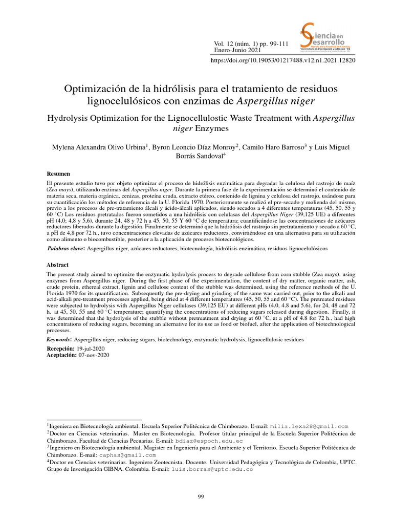 Optimizacion_De_La_Hidrolisis_Para_El_Tr | PDF | Enzima | Hidrólisis