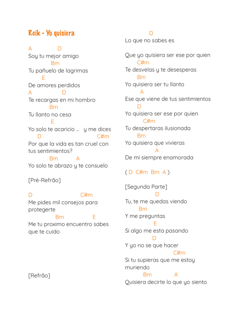 Reik - Letra de "Yo Quisiera" | PDF