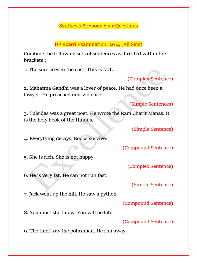 Synthesis Exercises for Class 12 Exams | PDF