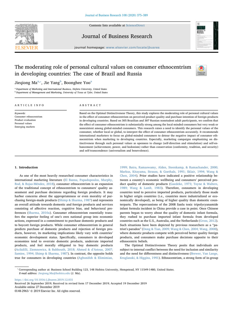 Personal Cultural Values & Consumer Ethnocentrism in Brazil and Russia ...