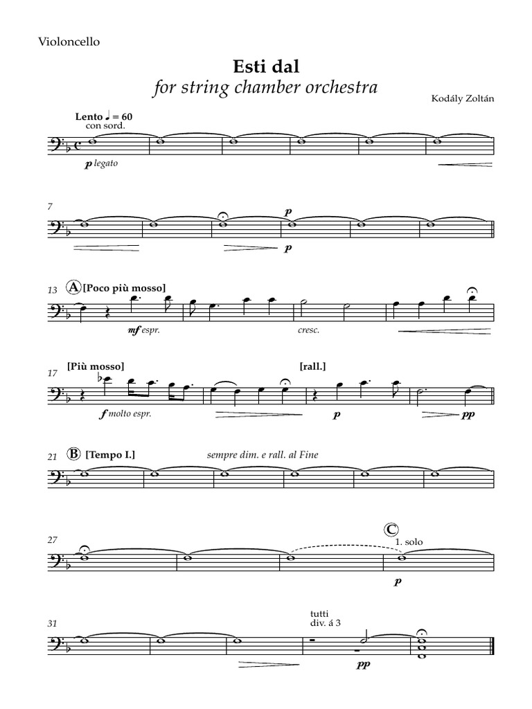 04 - Esti Dal KODÁLY - StringChamberOrch - Violoncello | PDF