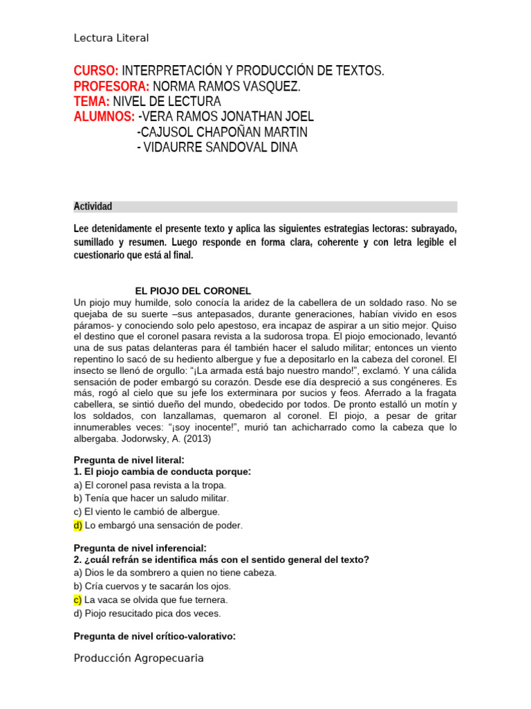 Lectura Literal . | PDF | Cerebro | Sonido