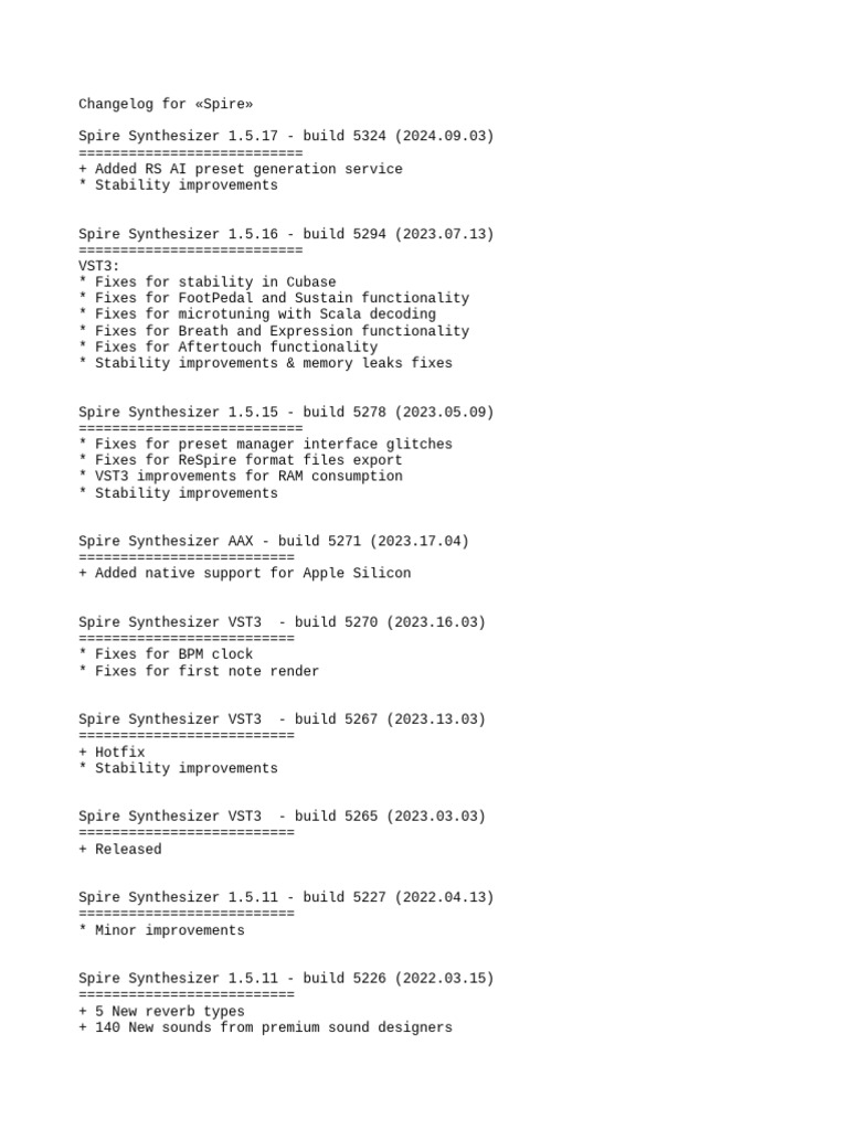 Change Log | PDF | Synthesizer | Software