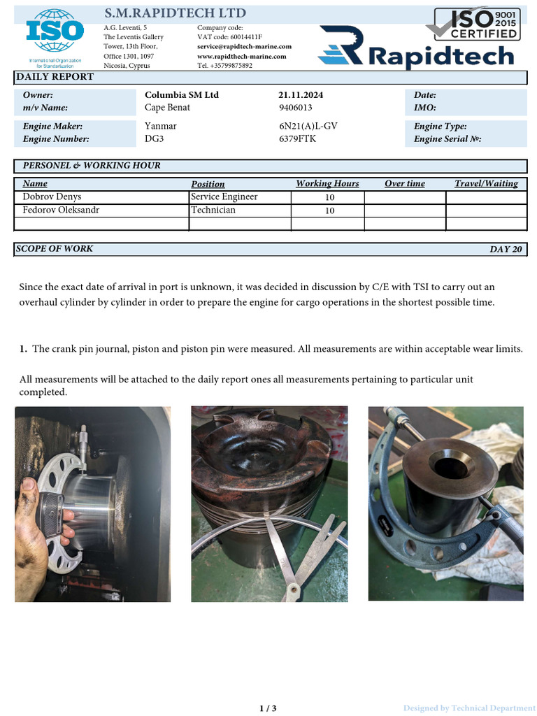 Engine Overhaul Daily Report - Nov 2024 | PDF | Engine Technology | Engines