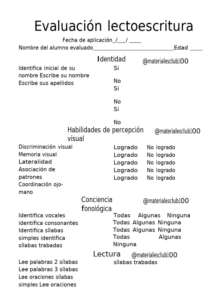 Evaluación Lectoescritura Instrumentos-1 | PDF | Sílaba | Alfabeto