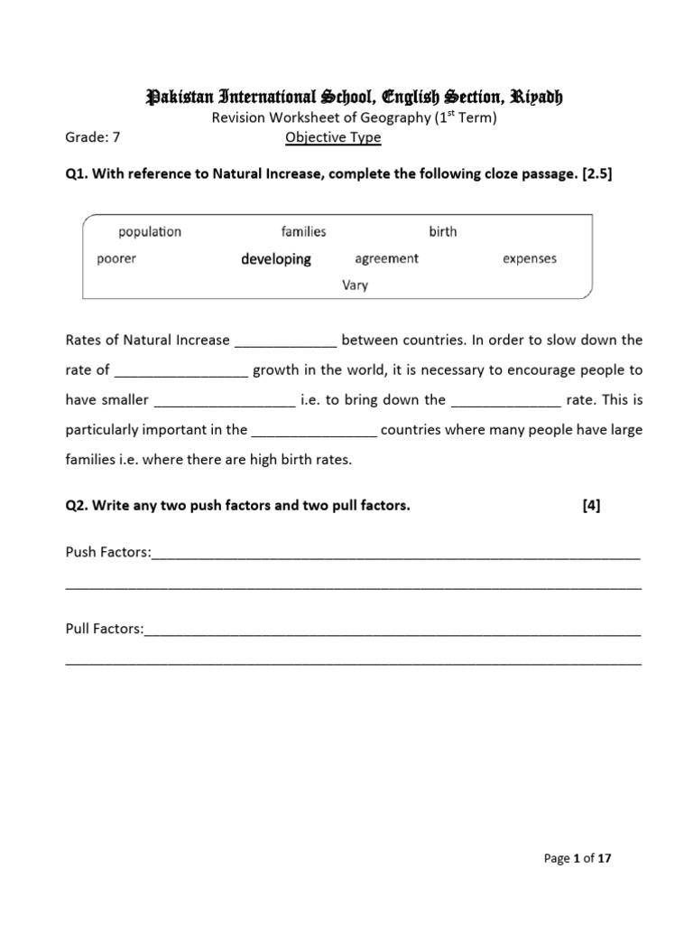 Geo-7-Revision Sheet+Tests-1st Term-24-25 | PDF | Human Migration