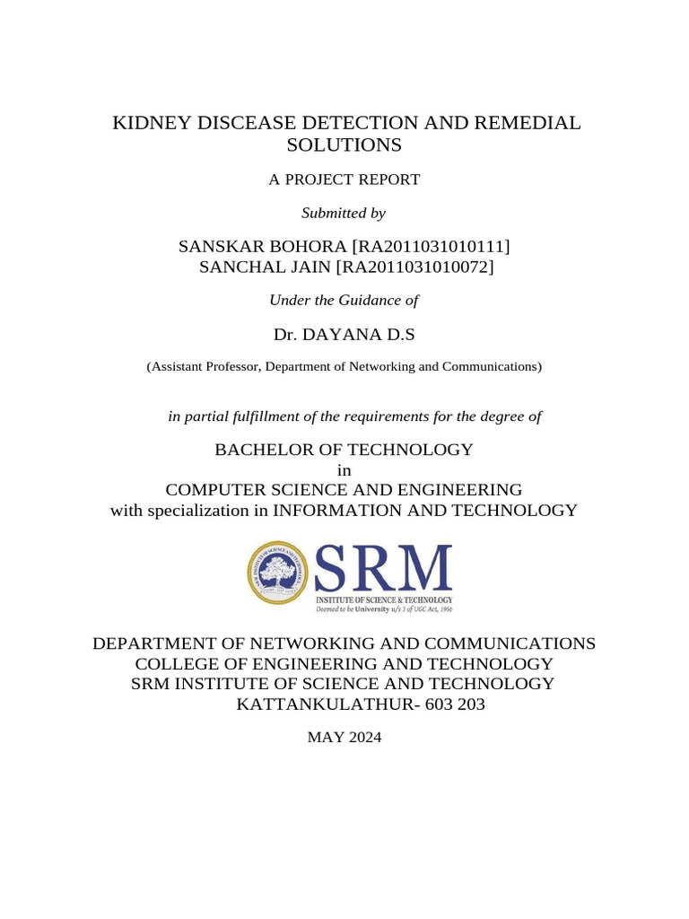Major Project REPORT 69 | PDF | Chronic Kidney Disease | Machine Learning