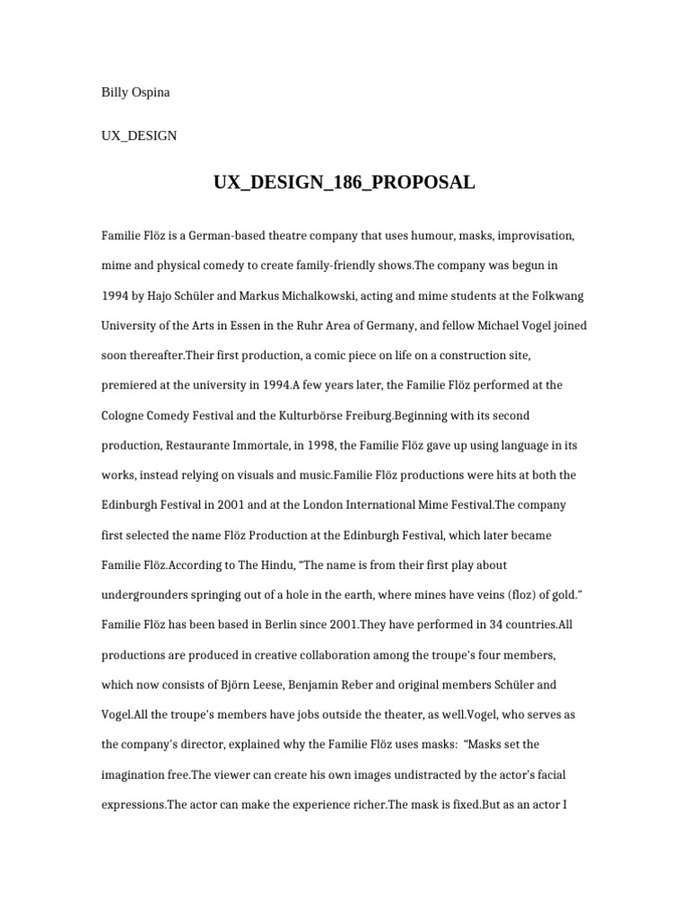 Ux Design 186 Proposal | PDF | Performing Arts | Theatre