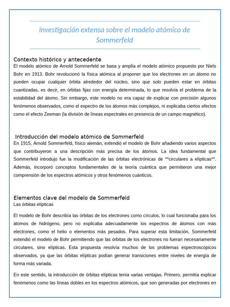 Modelo Atómico de Sommerfeld | PDF | Átomos | Electrón