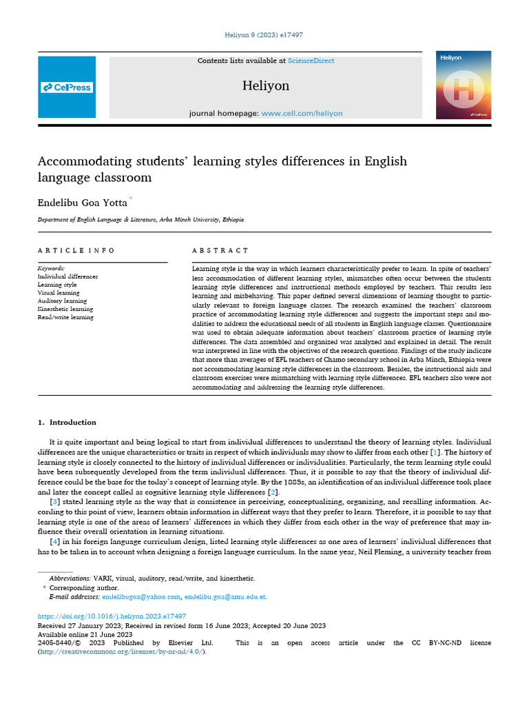 Accommodating Learning Styles in ESL | PDF | Learning Styles | Learning