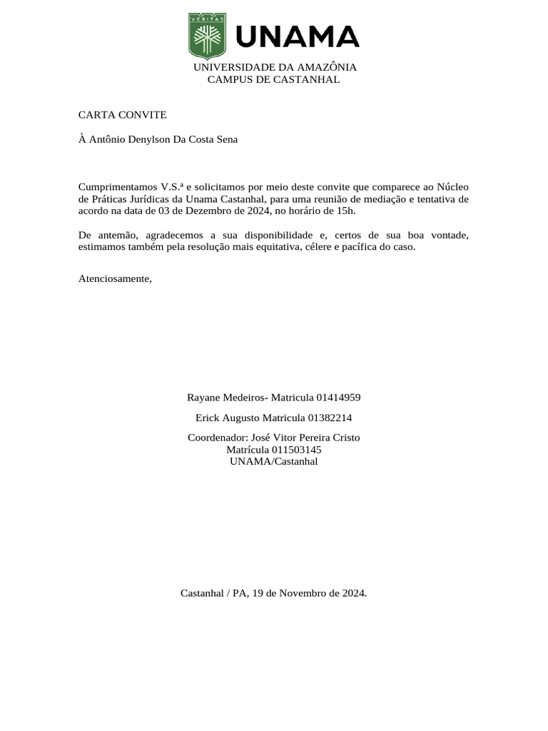 Carta Convite Modelo-1 | PDF