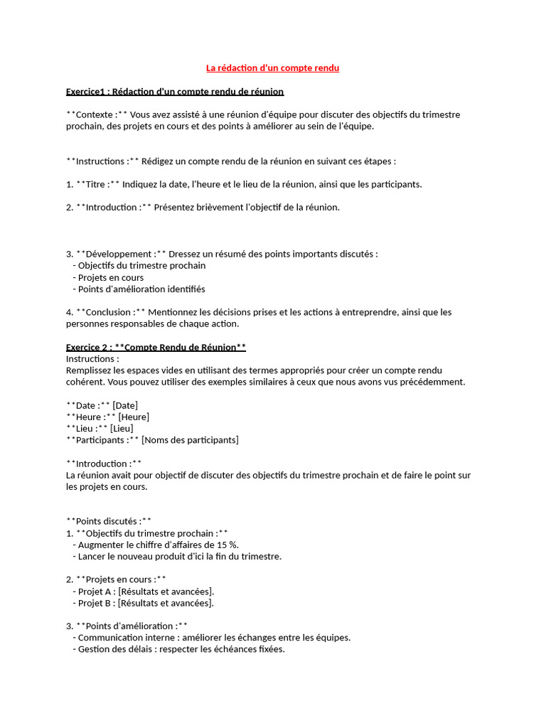 Rédaction d'un Compte Rendu de Réunion | PDF