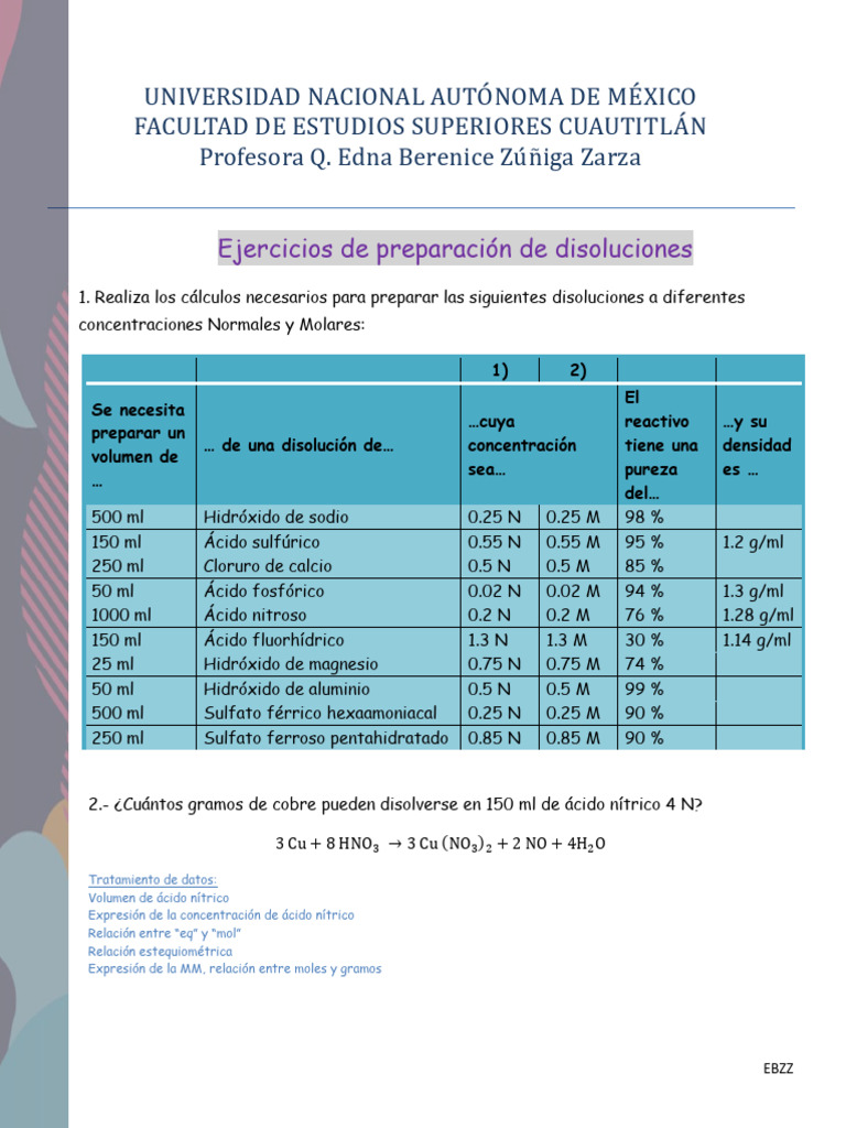 EJERCICIOS de Preparacion de Disoluciones, Concentracion y Titulacion | PDF | Concentración ...